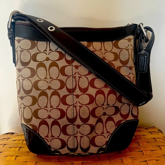 Coach | Bags | Coach Signature Monogram Brown Hobo Canvas And Leather ...